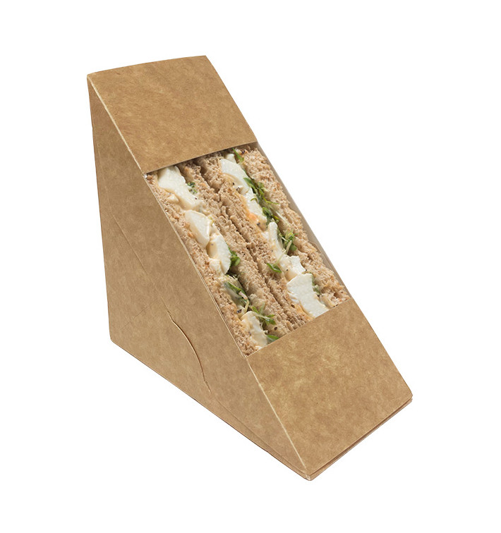 Envase de Cartón Kraft con Ventana Sándwich Triple 125x75x125mm (500 Uds) Envase de Cartón Kraft con Ventana Sándwich Triple 125x75x125mm (500 Uds)